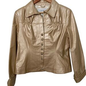 Jackets & Coats | Cnvrstn Leather Jacket Silvergold Cream Button Up ...